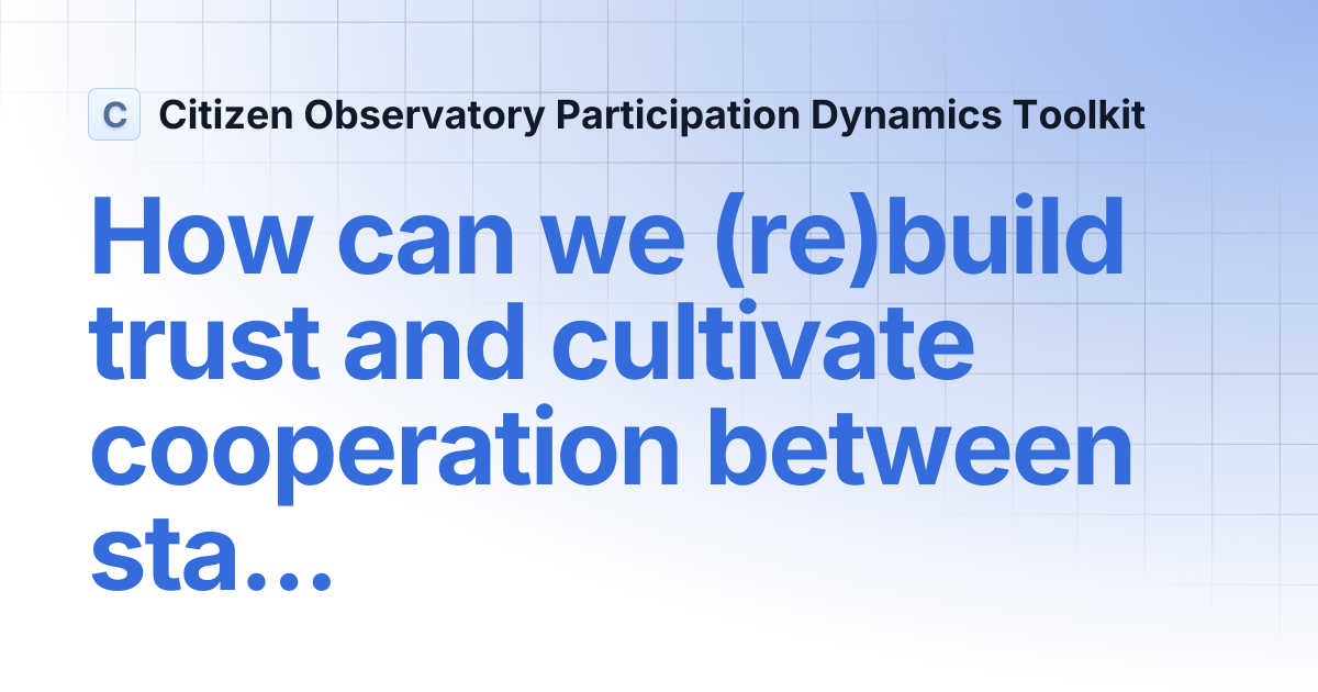 How can we (re)build trust and cultivate cooperation between ...